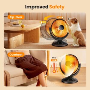 Kismile Oscillating Parabolic Space Heater with Thermostat and Timer, Radiant Dish Heater with Tip-Over and Overheating Protection For Indoor Use, 1000w