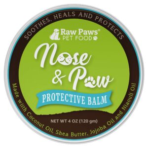 raw paws nose & paw balm, 4-oz - dog nose balm & cat nose relief - essential frenchie, english bulldog accessories - snout soother for dogs & cats - dog nose butter dogs need - nose balm natural