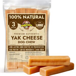 Tibetan Dog Chew Yak Cheese Sticks (3 Large Chews) - Handmade Treats for (Large Dogs), Long-Lasting, Easy to Digest, Grain-Free, Gluten-Free, Supports Dental Health, for Aggressive Chewers