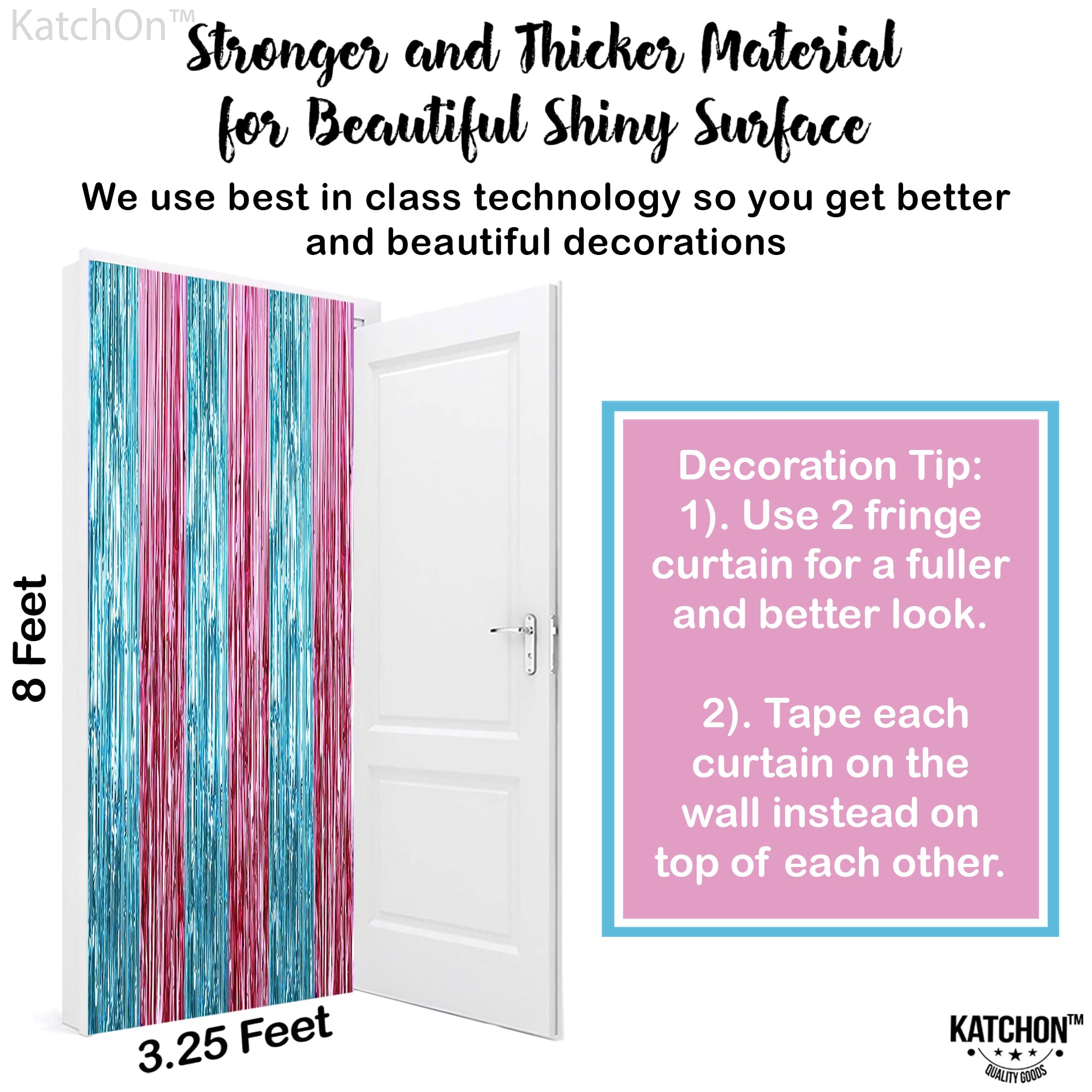 KatchOn, XtraLarge Pink and Blue Streamers - 8x3.2 Feet, Pack of 2 Gender Reveal Decorations | Baby Gender Reveal Backdrop Boy or Girl | Pink and Blue Backdrop for Pink and Blue Party Decorations