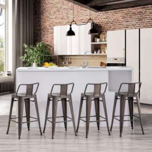 Yongchuang 26" Metal Bar Stools with Backs Set of 4 Indoor Outdoor Kitchen Counter Height Barstools Low Back Bar Chairs Rusty