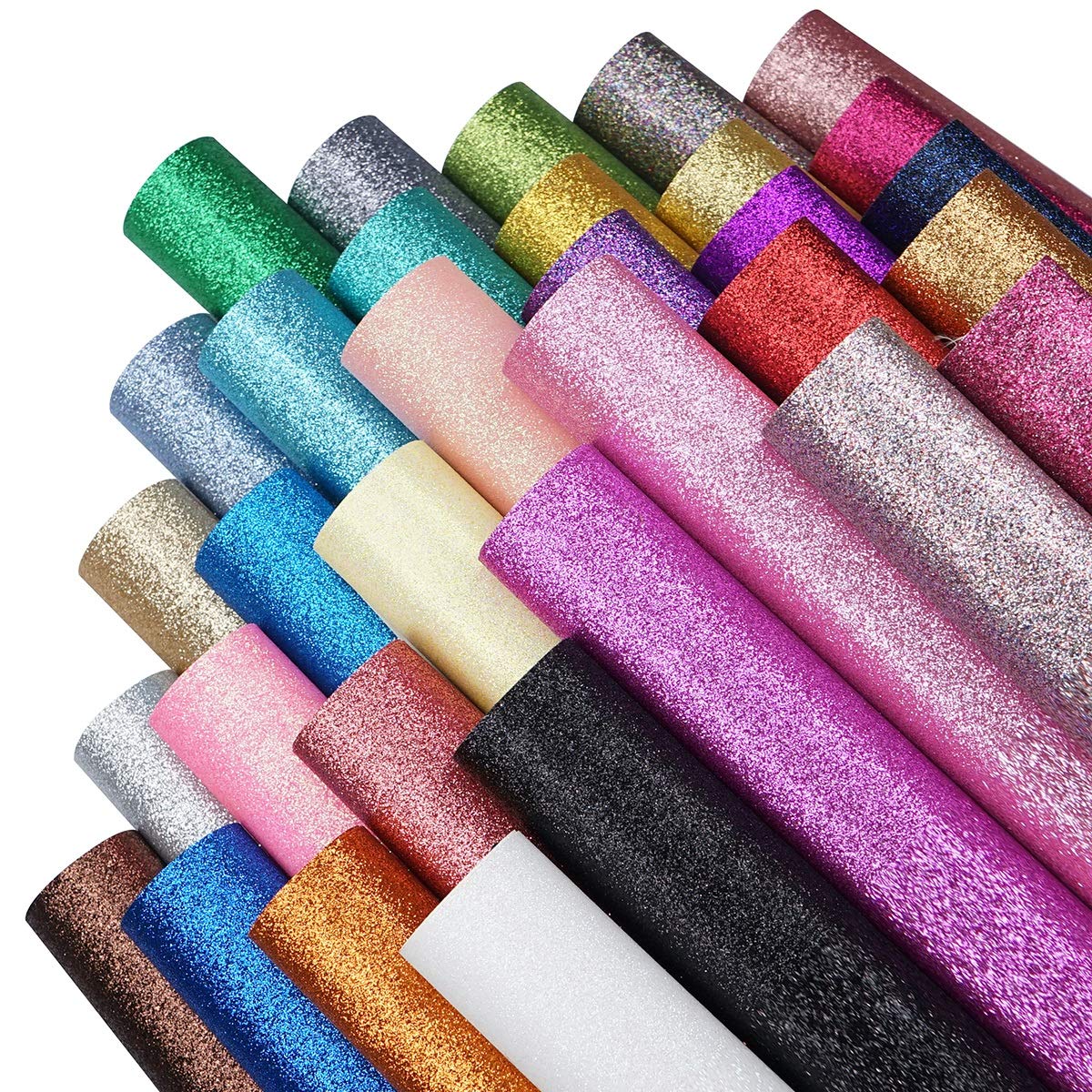 32 Colors 8X6 Inches Glitter Faux Leather Fabric Sheets for Leather Bows, Earring, Jewelry Making, Sewing, Shoe Making and Craft Making