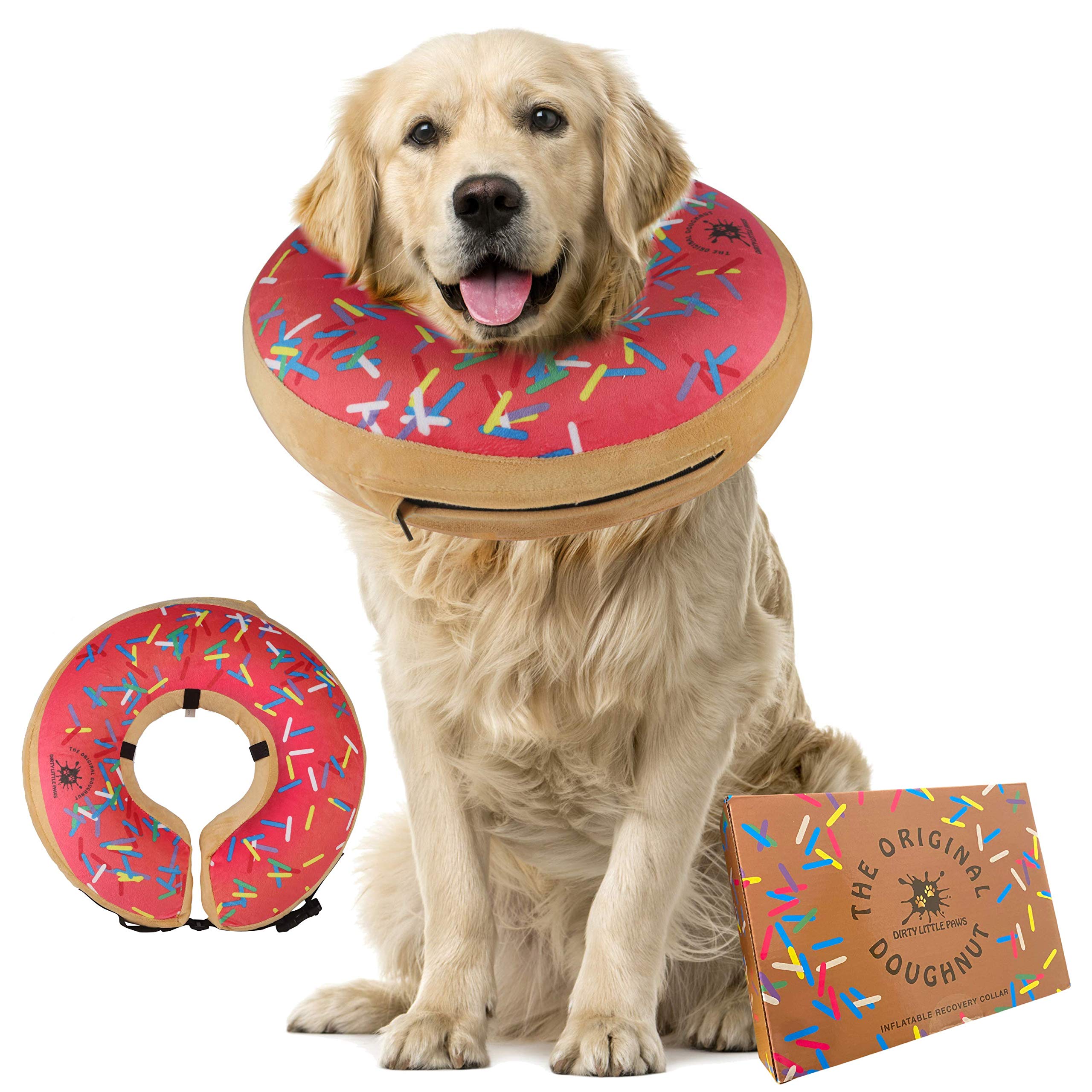 DIRTY LITTLE PAWS Inflatable Dog Colllar | Great Alternative to a Dog Cone or a Dog Cone Collar | Our Super Comfy Dog Donuts Make Excellent Recovery Collars for Dogs | Suitable for Large Dogs (Pink)