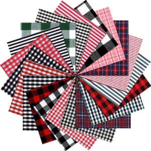 40 pieces christmas fabric buffalo plaid christmas squares fabric charm pack for quilting fabric bundle 20 different christmas patterns plaid sewing fabric, 6 x 6 inch for diy christmas decoration