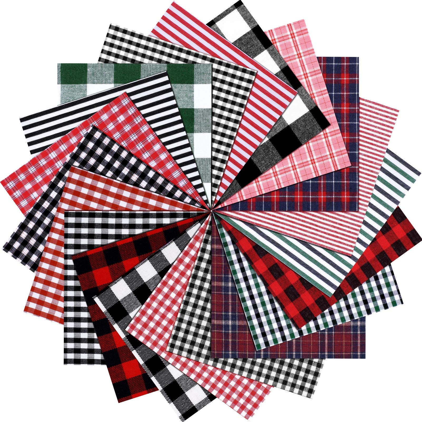 40 Pieces Christmas Fabric Buffalo Plaid Christmas Squares Fabric Charm Pack for Quilting Fabric Bundle 20 Different Christmas Patterns Plaid Sewing Fabric, 6 x 6 Inch for DIY Christmas Decoration