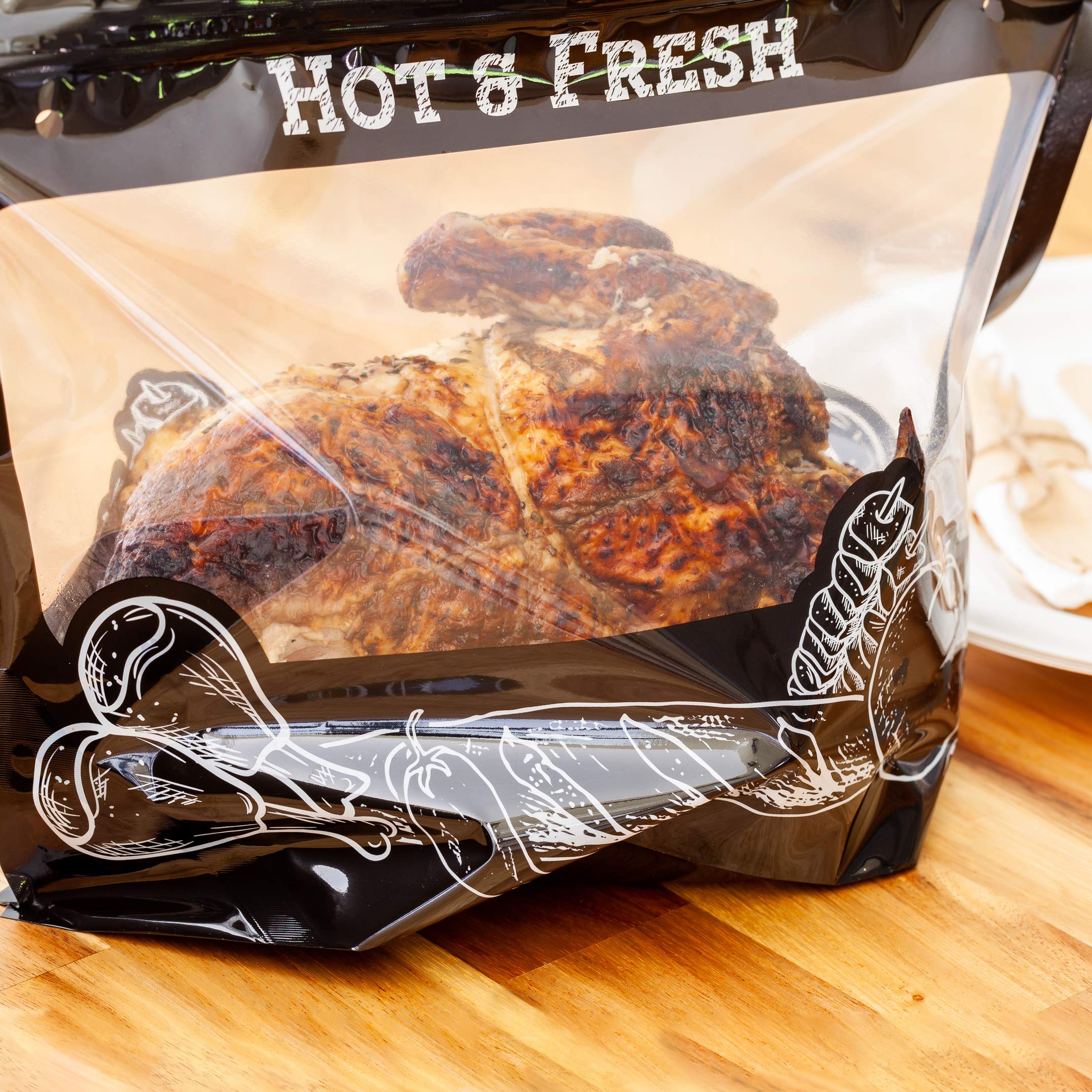 Restaurantware Hot Bag For Food Delivery Bag Tek 12.7 x 5.7 x 10.4 Inch Plastic Food Delivery Bags - Clear Window Built-In Handles 100 Black Delivery Bags For Hot Food Zipper For Rotisserie Chicken