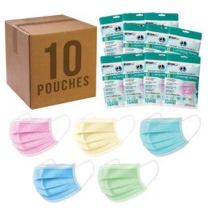 tcp global salon world safety - kids face masks 100 pk 3-ply protective ppe (5 colors, 20 each)