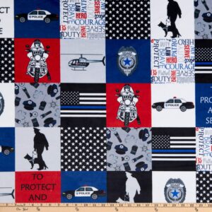 shannon digital minky cuddle police blue line, fabric by the yard