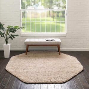 rugs.com everyday shag rug – green 4 ft octagon shag rug perfect for living rooms, kitchens, dining areas and more