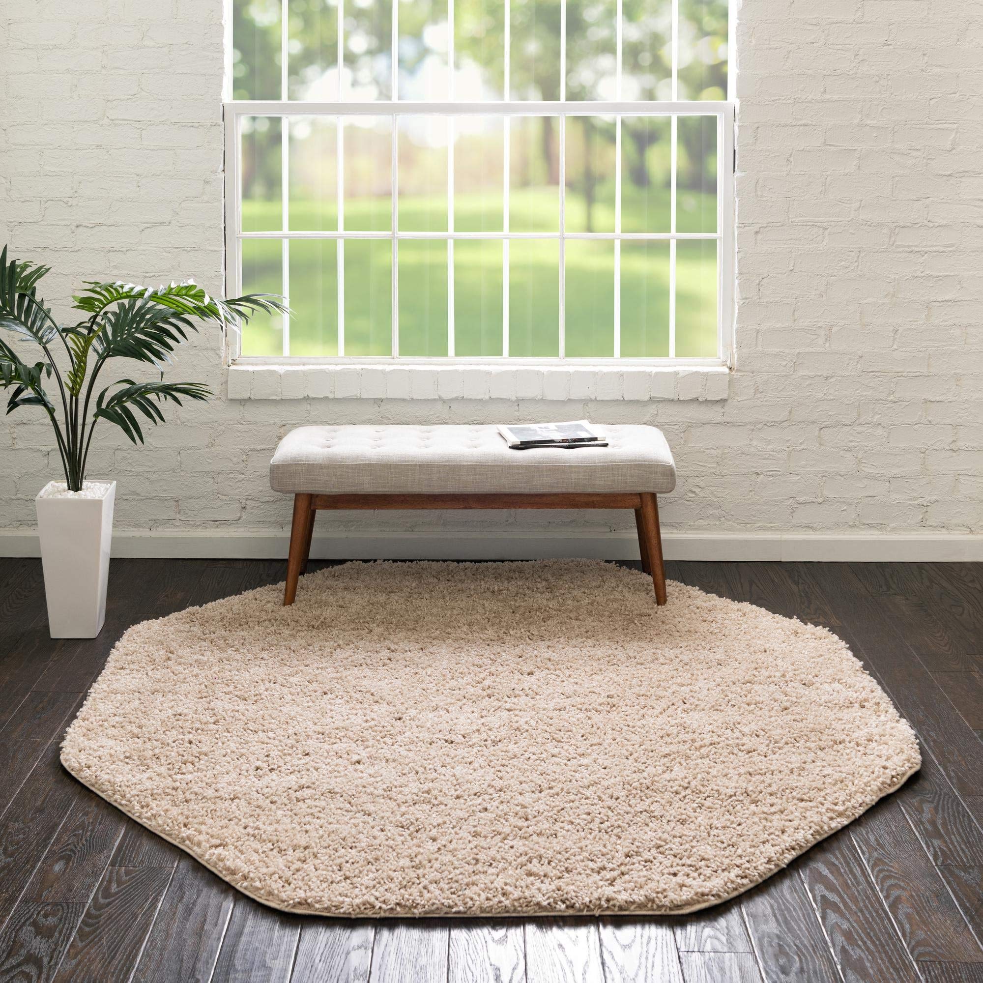 Rugs.com Everyday Shag Rug – Green 4 Ft Octagon Shag Rug Perfect for Living Rooms, Kitchens, Dining Areas and More