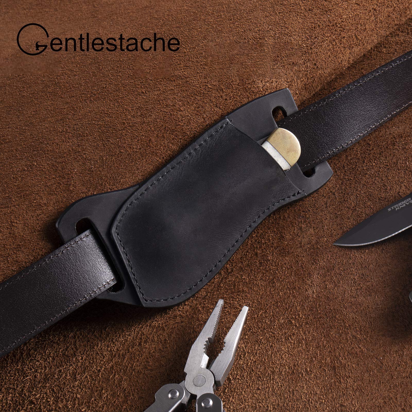 Gentlestache Leather Pocket Knife Sheaths for Belt, Folding Knife Sheath, EDC Belt Knife Sheath for Folding Knife, Compact Draw Knife Holster Black