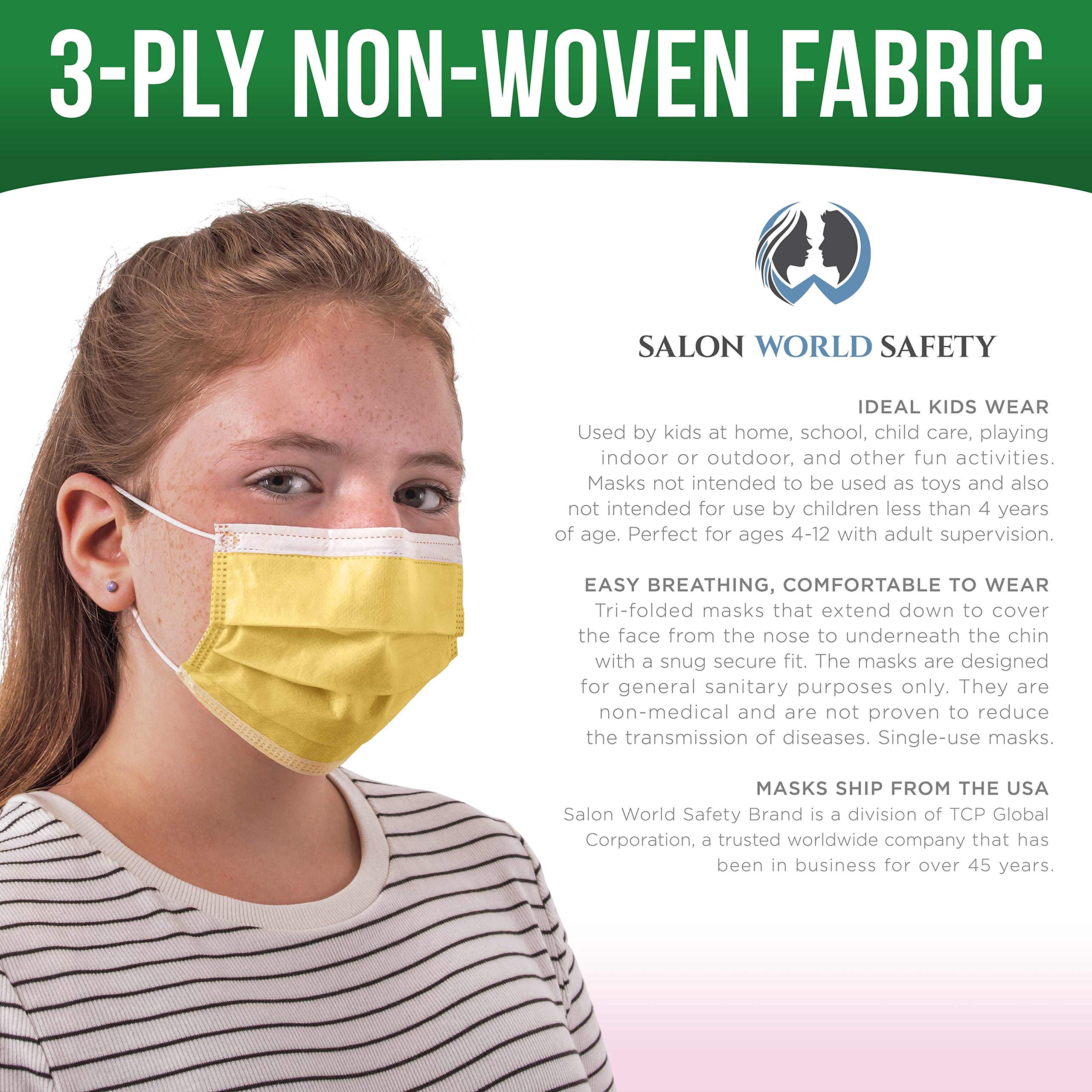 TCP Global Salon World Safety - Kids Face Masks 100 Pk 3-Ply Protective PPE (5 Colors, 20 Each)