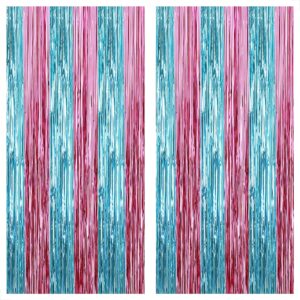 katchon, xtralarge pink and blue streamers - 8x3.2 feet, pack of 2 gender reveal decorations | baby gender reveal backdrop boy or girl | pink and blue backdrop for pink and blue party decorations