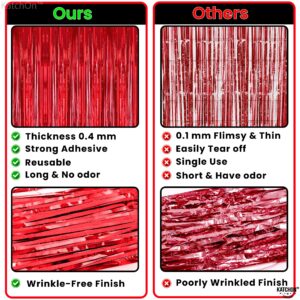 KatchOn, XtraLarge Red Streamers Party Decorations - 3.2x8 Feet, Pack of 2 | Red Christmas Backdrop for Christmas Decorations | Shiny Red Fringe Backdrop | Red Backdrop for Red Party Decorations