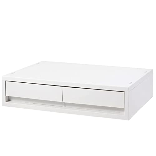 MUJI Polypropylene 2 Drawers Storage Box, A4 Wide, 37cm Width x 26cm Depth x 9cm Height, White/Grey