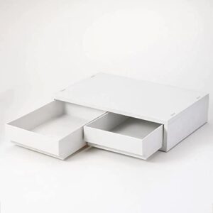 MUJI Polypropylene 2 Drawers Storage Box, A4 Wide, 37cm Width x 26cm Depth x 9cm Height, White/Grey