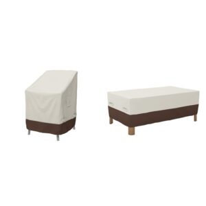 amazon basics dining arm chair outdoor patio furniture cover, set of 2, tan & coffee table patio cover