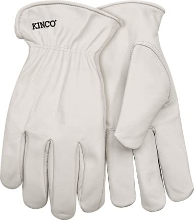 Kinco White Grain Goatskin Leather Work Glove - Durable, Anti Fatigue Keystone Thumb, Safety Easy-On Cuff, Comfortable Out-Seam Index Finger - for Construction, Farm, Ranch, DIY, Landscaping - Large