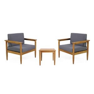 eudora outdoor acacia wood 2 seater chat set, teak and dark gray