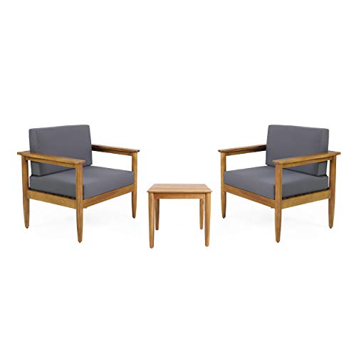 Eudora Outdoor Acacia Wood 2 Seater Chat Set, Teak and Dark Gray