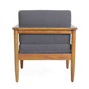 Eudora Outdoor Acacia Wood 2 Seater Chat Set, Teak and Dark Gray