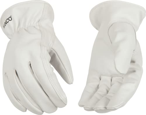 Kinco White Grain Goatskin Leather Work Glove - Durable, Anti Fatigue Keystone Thumb, Safety Easy-On Cuff, Comfortable Out-Seam Index Finger - for Construction, Farm, Ranch, DIY, Landscaping - Large