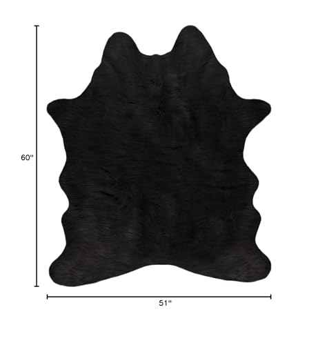 Luxe Faux Cowhide Rug for Rustic and Western Decor | Low Pile Faux Fur Rug with Black Cow Print | Cruelty-Free Fade Resistant Living Room Rugs | 4-1/4 x 5 ft