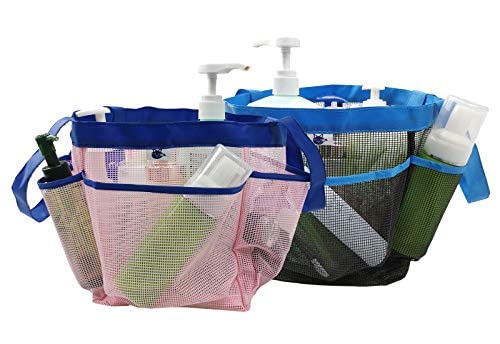 SPINFOX 2 Pack Mesh Shower Caddy, Quick Dry Shower Tote Bag Hanging Toiletry with 2 Handles for Shampoo, Conditioner, Soap and Other Bathroom Accessories