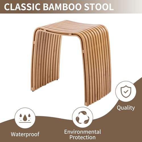 CWUINT Bamboo Dining Stool Dining Chair Dressing Stool Shoe Stool Bathroom Stool Dining Room Bathroom Living Room Study Bedroom Durable and Beautifully Designed