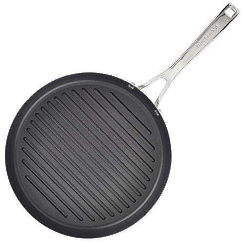 KitchenAid 3-Ply Base Brushed Stainless Steel Nonstick Round Grill Pan/Griddle, 10.25 Inch