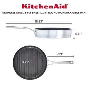 KitchenAid 3-Ply Base Brushed Stainless Steel Nonstick Round Grill Pan/Griddle, 10.25 Inch