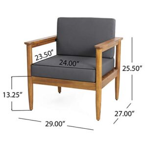 Eudora Outdoor Acacia Wood 2 Seater Chat Set, Teak and Dark Gray