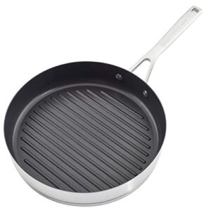 KitchenAid 3-Ply Base Brushed Stainless Steel Nonstick Round Grill Pan/Griddle, 10.25 Inch