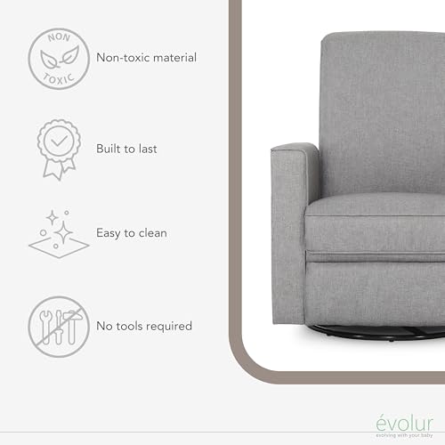 Evolur Harlow Deluxe Upholstered Plush Seating Glide Rocker, Swivel, Power Recliner with USB Port, Greenguard Gold Certified, Glider Chair for Nursery in Light Grey