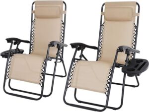 zeny zero gravity lounge chairs set of 2 adjustable folding recliners with cup holders and headrest for patio, pool deck beach yard