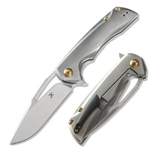 kansept kryo s35vn 8.08in folding pocket knives with 3.58in drop point blade and 6al4v titanium handle in orange peel finish with reversible pocket clip, edc flipper for outdoor k1001a1