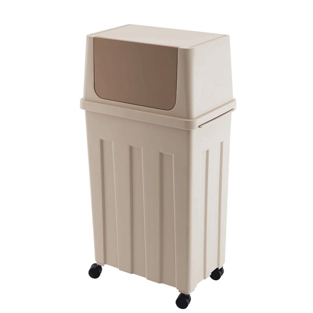 Rubbish Bin Covered Side Opening Trash Can for Home, Kitchen, and Bathroom Garbage, 11 Gallon，Pulley Trash can dustbin (Color : Light Brown, Size : Pulley)