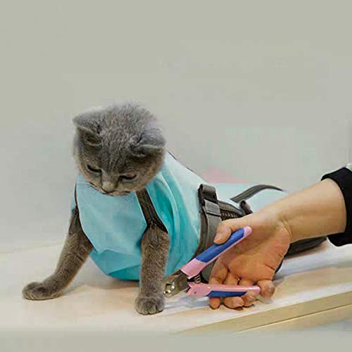 Cinf Cat Nail Clipping Cleaning Grooming Restraint Bag （Free Muzzle） No Scratching Biting for Bathing Nail Trimming Injecting Examining Blue,M