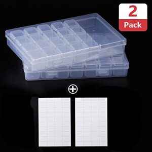 2 Pack 56 Slots Diamond Painting Box for Adult,5D DIY Diamond Accessories Storage Containers,2 Sets Sticker Organizer for Tracing,Art Kit Tool Supply Holder Gems Bead Jewelry Seed Nail