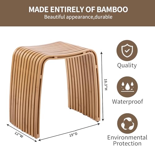 CWUINT Bamboo Dining Stool Dining Chair Dressing Stool Shoe Stool Bathroom Stool Dining Room Bathroom Living Room Study Bedroom Durable and Beautifully Designed