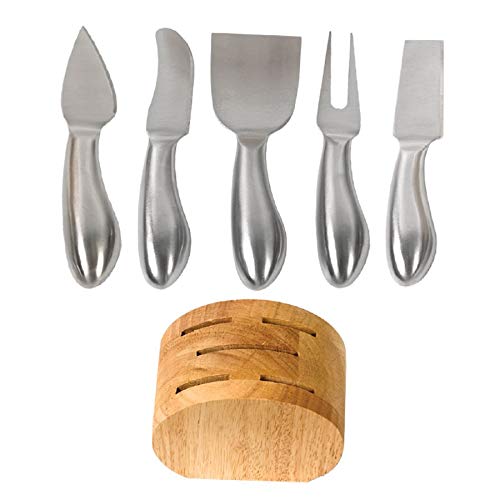 Oenophilia Blocco Cheese Tool Set, Five Sculptured Knives and Spreaders, Contains Ruberwood Storage Block