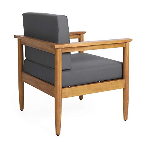 Eudora Outdoor Acacia Wood 2 Seater Chat Set, Teak and Dark Gray