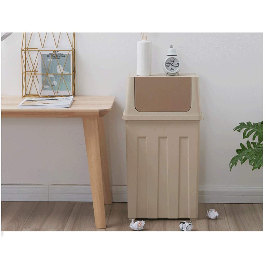 Rubbish Bin Covered Side Opening Trash Can for Home, Kitchen, and Bathroom Garbage, 11 Gallon，Pulley Trash can dustbin (Color : Light Brown, Size : Pulley)