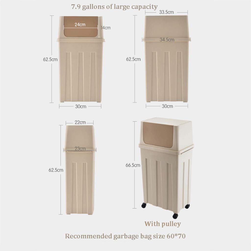 Rubbish Bin Covered Side Opening Trash Can for Home, Kitchen, and Bathroom Garbage, 11 Gallon，Pulley Trash can dustbin (Color : Light Brown, Size : Pulley)