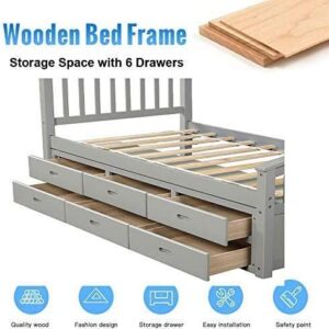 Merax Platform Storage Bed Solid Wood Bed with 6 Drawers Twin Size