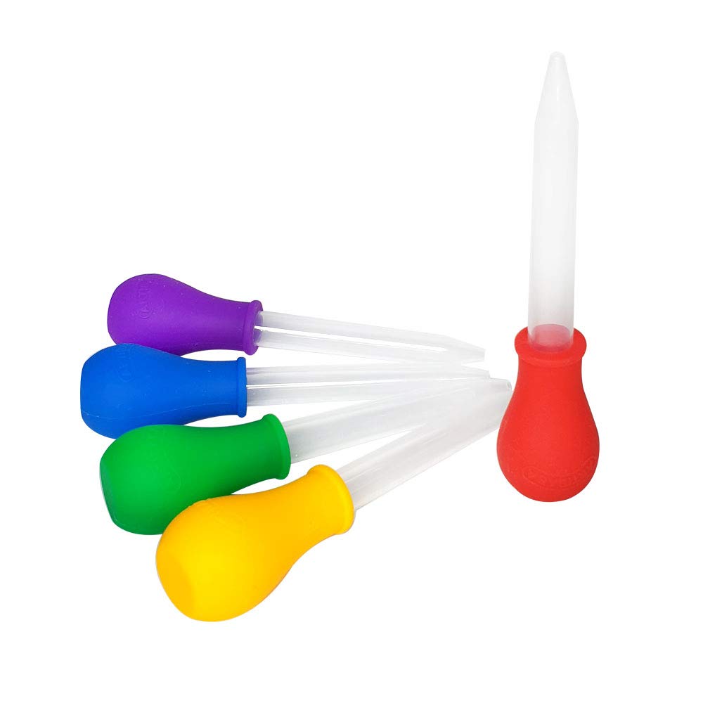 ARTIBABA Jumbo Rainbow Color Liquid DROPPERS 5 Pieces 5ml - Jumbo Silicone Tip Clear Plastic Pipettes Science Experiments Laboratory Liquid Transfer Mixing Color Art Craft Activity