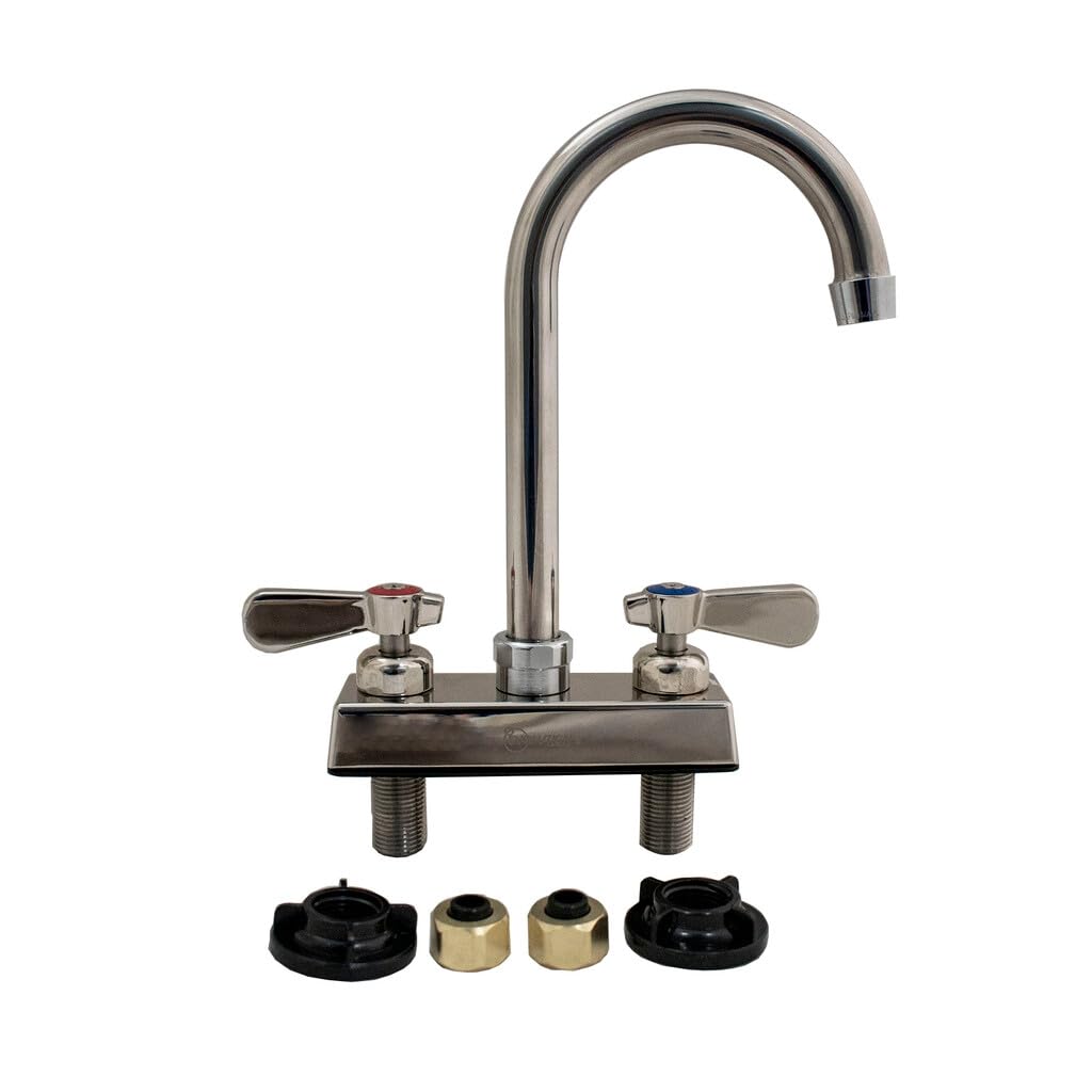 BK Resources Evolution Series 4" Commercial Kitchen Faucet, 5" Gooseneck Spout Design, NSF, Deck Mount, T-304 Stainless Steel, 1/4 Turn Ceramic Cartridge, Integral Check Valve