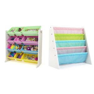 humble crew kids toy storage organizer with book rack (pastel collection)