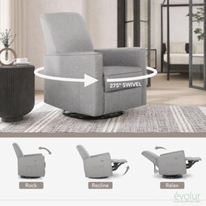 Evolur Harlow Deluxe Upholstered Plush Seating Glide Rocker, Swivel, Power Recliner with USB Port, Greenguard Gold Certified, Glider Chair for Nursery in Light Grey