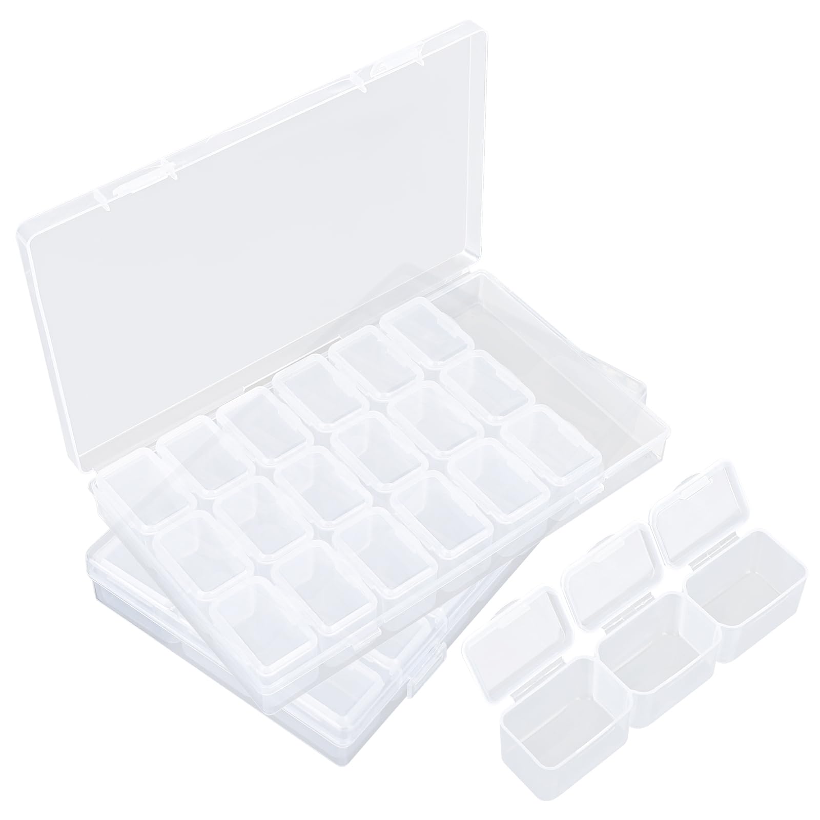 COSICS 21-Grid Rhinestone Case Organizer, 2 Pack Empty Plastic Nail Tips Storage Box with Compartment, Beads Organizer for Jewelry Accessories, False Nails, Gem Stones, Tackles